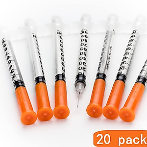 20 Pack 1ml 1cc Plastic Measuring Cylinder with 30Ga 0.5 Inches, Individually Sealed Packaged