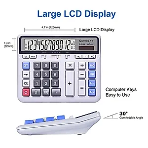 Comix Desktop Calculator Solar Battery Dual Power with 12-Digit Large LCD Display and Large Computer Keys Office Calculator for Home Office School