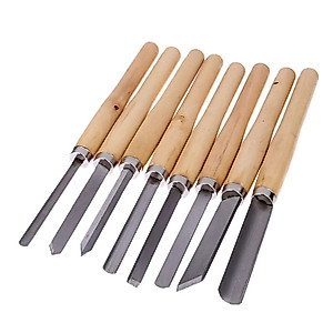 8Pcs Wood Lathe Tools, Professional Wood Turning Tools for Lathe Chisel Set with 2 Skew 1 Spear Point 1 Parting 1 Round Nose 3 Gouge Tools for Beginners Professionals Hobbyists