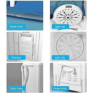 Portable Washing Machine 26lbs Capacity, Mini Twin Tub Washer Compact Laundry Machine with Built-in Drain Pump, Semi-Automatic Laundry Washer 18lbs Washer 8lbs Spinner for Dorms, Apartments, RVs