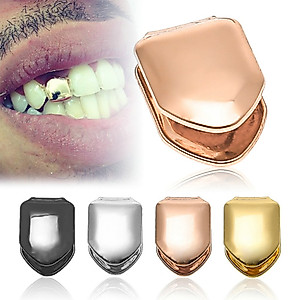 Healifty Hiphop Tooth Cap Solid 14k Gold Plated Small Single Tooth Cap top and Bottom Hip hop Teeth Grill(Silver)