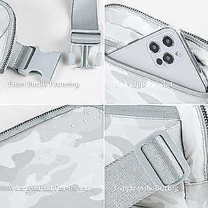 ODODOS Unisex Mini Belt Bag with Adjustable Strap, Pattern Small Fanny Pack for Workout Running Traveling Hiking, White Camo