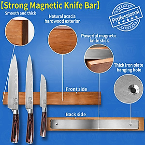 XYJ 2 Pcs Magnetic Knife Strip Holder for Wall with Strong Neodymium Acacia Wood Magnet Knife Rack Bar Stand for Knives Kitchen Tools Utensil Organizer Accessories for Special Day