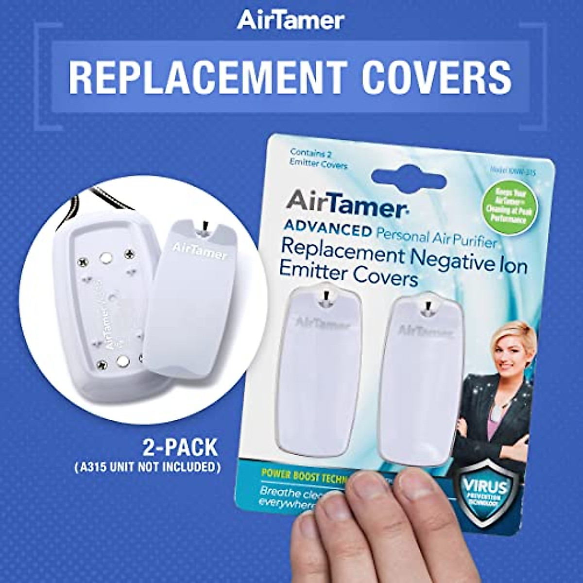 AirTamer Advanced Personal Air Purifier Replacement Negative Ion Emitter Covers - Made for AirTamer Model A315 (White, 2-pack)