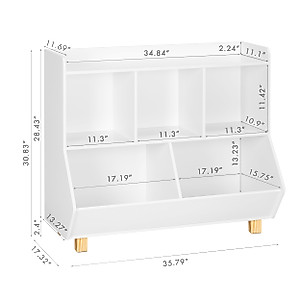 UTEX Toy Storage Organizer, Kids Bookshelf and Toy Storage with Legs, 5 Cube Storage Organizer, Children Bookcase for Kids Room, Living Room, Nursery,White
