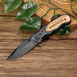 JulStar Personalized Engraved Pocket Knife with Wooden Box, Dad Gift, Grandpa Gifts, Dad Birthday Gift, Father Day Gift