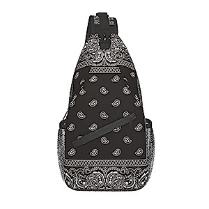 RIUARA Bandana Black Paisley Bandana Sling Bag Crossbody Chest Daypack Lightweight Canvas Backpack Shoulder Bag for Adult Travel Hiking