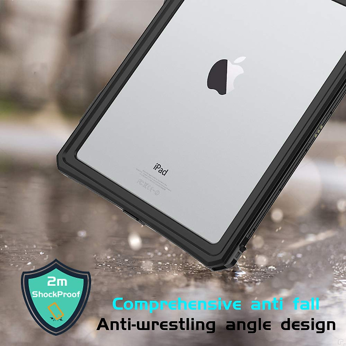 MRUOZRUI 10.2 Waterproof Case Compatible with iPad 9th 8th 7th Generation 2021/2020/2019, Built-in Screen Protector with Strap Stand Pencil Holder, Full Body Heavy Duty Protective Shockproof