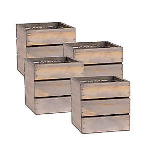Wood Planter Box with Wine Crate Styled, 5 Inch Square, Rustic Barn Wood, Plastic Liner, Wedding Flowers Holder, Home and Venue Decor, (5x5 Wine Crate Set of 4)