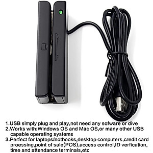 Magnetic Stripe Card Reader USB 3-Track POS Credit Card Reader Swiper Magstripe Swipe Card Reader Membership Card Gift Card Reader Access Control Card Reader Writer