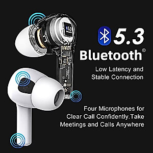 Wireless Earbuds Hybrid Active Noise Cancelling Bluetooth 5.3 True Bluetooth Headphones with Wireless Charging Case 4 Mic Call IPX7 Waterproof for TV Smart Phone Computer Laptop Sports