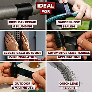 XFasten Self Fusing Silicone Tape Black 1" X 36-Foot, Silicone Tape for Plumbing, Leak Seal Tape Waterproof, Silicone Grip Tape, Rubber Tape Thick for Pipe, Hose Repair Tape, Stop Leak Tape