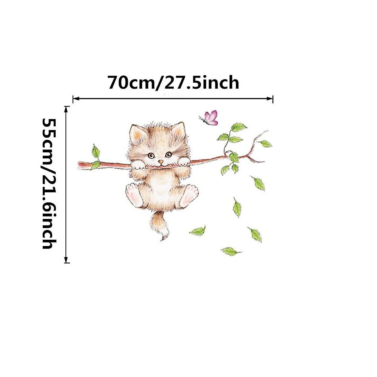 Cartoon Cute Cat On The Tree Branches Wall Decals, Removable Kitty Wall Stickers Decor Decal for Bedroom Wall Art Decoration