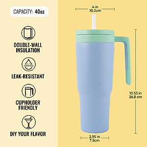 Fijinhom 40 oz Tumbler with Handle and Straw, Triple Layer Insulated Stainless Steel Water Bottle with Infuser, Travel Tumbler Fit Most Cupholder, Gifts for Women & Men, Light Blue