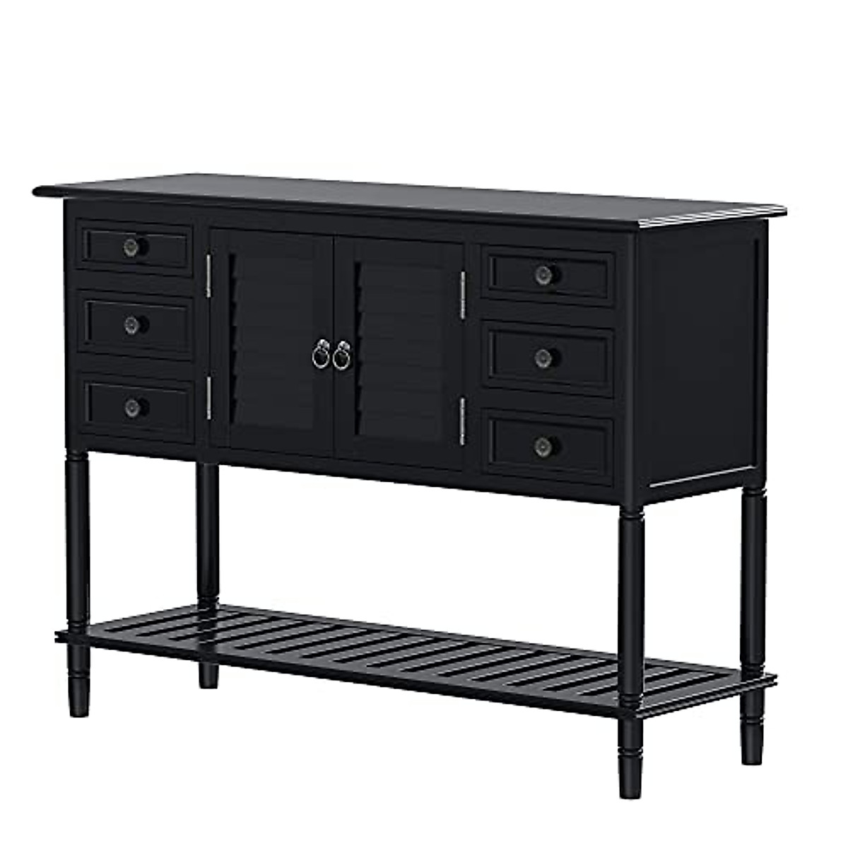 XD Designs Retro Style Sideboard Console Table, Free Standing Kitchen Storage Buffet Server Cabinet, 45 Table Sofa 6 Drawers, 1 Cabinets and Bottom Shelf (Black + MDF), 45.28Wx14.96Dx34.02H