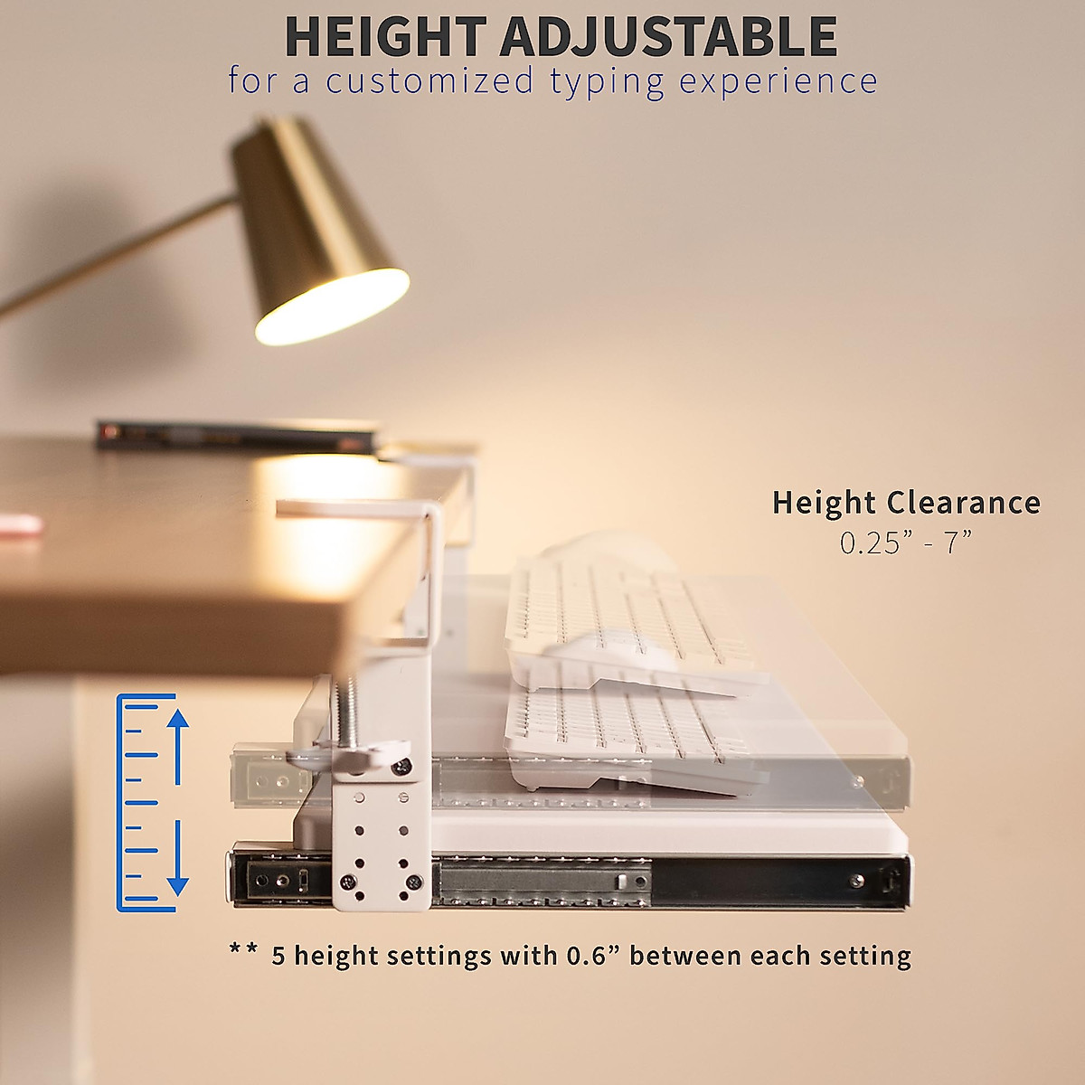 VIVO Large Height Adjustable Under Desk Keyboard Tray, C-clamp Mount System, 27 (33 Including Clamps) x 11 inch Slide-Out Platform Computer Drawer for Typing, White, MOUNT-KB05HW