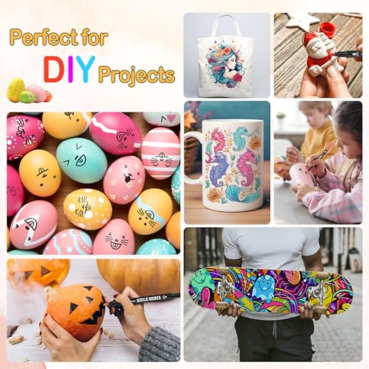 SUNEE 24 Colors Acrylic Paint Pens, Dual Tip Marker Pens With Medium Tip and Brush Tip, Paint Markers for Rock Painting, Wood, Canvas, Stone, Glass, Ceramic Surfaces, DIY Crafts Making Art Supplies