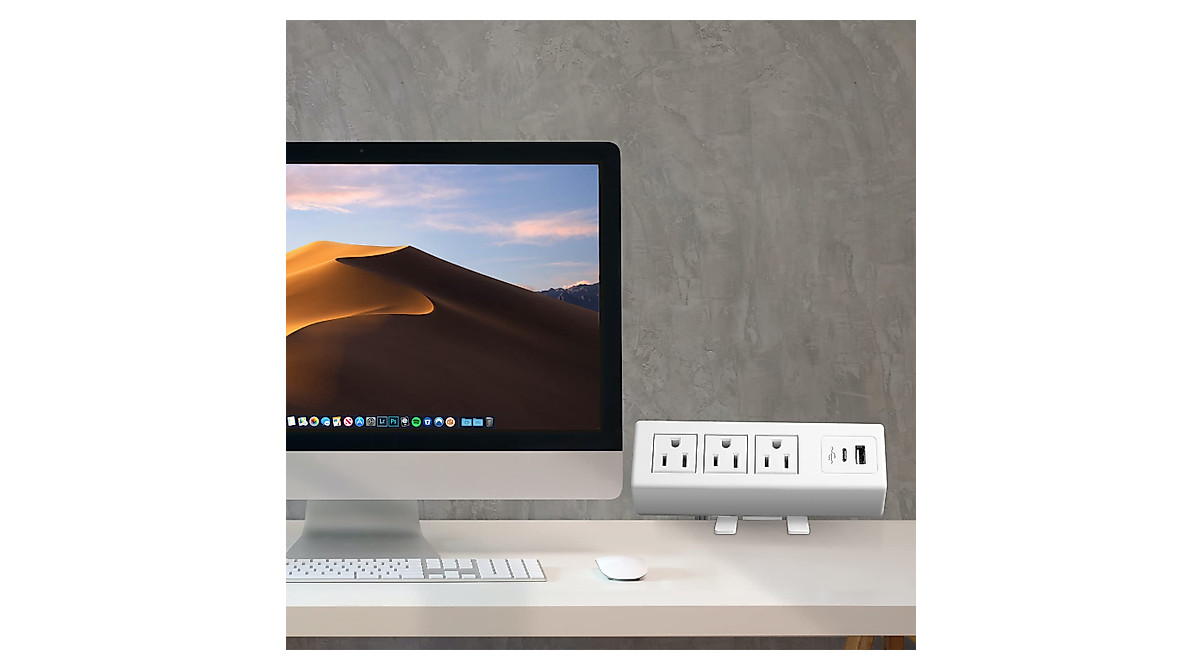 White Desktop Clamp Power Strip - USB C PD & Surge Protector