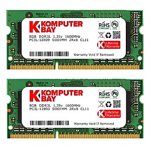 Komputerbay 16GB Dual Channel Kit 2X 8GB 204pin 1.35v DDR3-1600 SO-DIMM 1600/12800S (1600MHz, CL11) for MAC and PC