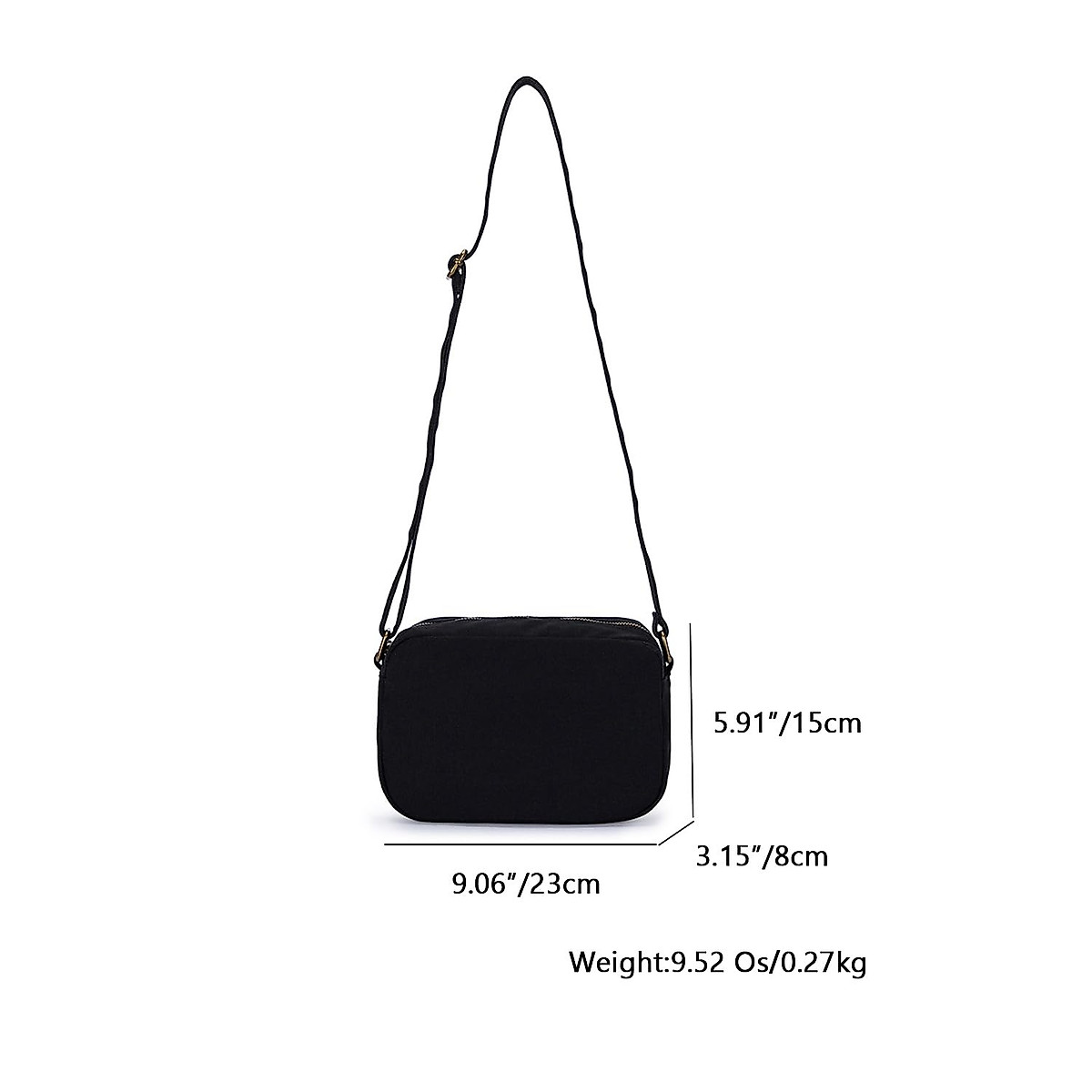 YONBEN Square Crossbody Bag with Adjustable Length Women Cotton Canvas Casual Shoulder Work Bag (Black)