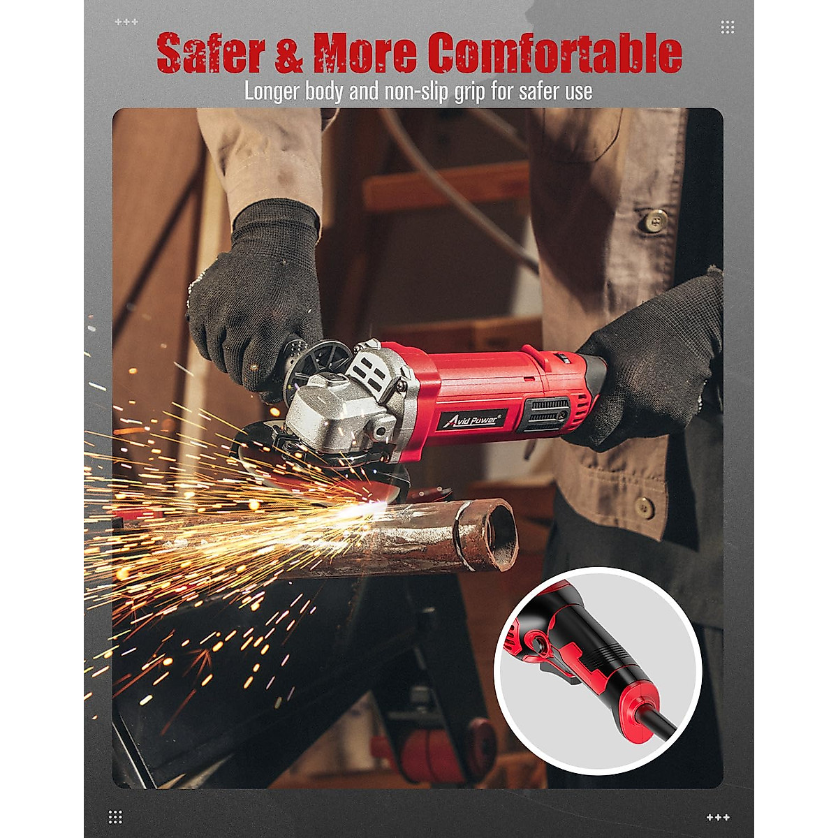 AVID POWER Angle Grinder 4-1/2 Inch 8.0 Amp 1000W Electric Grinder Tool 7-Variable-Speed Metal Grinder, 11,500 RPM, Paddle Switch with Lock-on Button, Cutting & Grinding Wheels and Side Handle