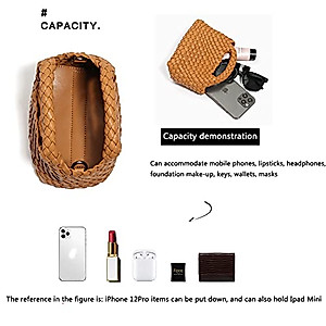 Handmade Woven Bags for Women with Coin Purse Fashion Handbag Female Shoulder Bags Foldable Chain Small Tote Crossbody Bags (Black)