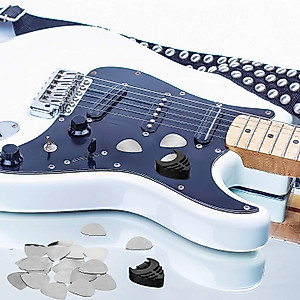 20 Pieces Metal Guitar Picks Plectrums Stainless Steel Picks Guitar Pick Holder Black With Picks Storage Case for Electric Guitar Bass Ukulele