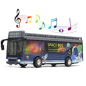 Crelloci Tour Double Decker Bus for Toddlers, Die Cast Alloy Play Vehicles with Sounds and Lights, City Cars Toys with Pull Back Action Openable Doors, for Boys Girls Kids (Navy Blue)