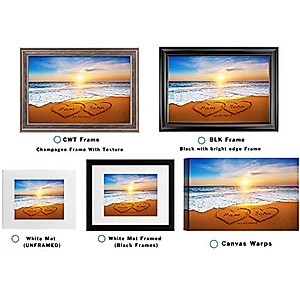 Heart and Heart at Beautiful Sunrise Unique Personalized Photo or Canvas Prints with Couple's Names and Special Date on Beach,Perfect Present Love Gift for Anniversary,Wedding,Birthday and Holidays