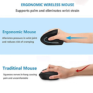 Acedada Ergonomic Mouse, Vertical Wireless Mouse, Rechargeable Optical Ergo Mice, 800/1200 /1600 DPI, 5 Buttons for Laptop, Desktop, PC, MacBook - Black