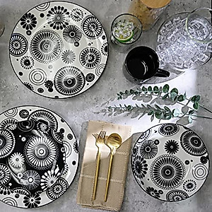 16 Pieces Dinnerware Set, Stoneware, plates and bowls sets, Service for 4, Porcelain, Decorated Mod Dot Black, Microwave Dishwasher Safe, Chip Resistant, for everyday casual kitchen and formal dinner