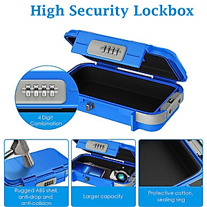 AMIR Portable Safe Box, Combination Security Case LockBox with Code, Waterproof Anti-Theft Mini Travel Safe Lockbox with Removable Chain, Portable Lock Box for Car Dorm Beach Hotel Personal Items Safe