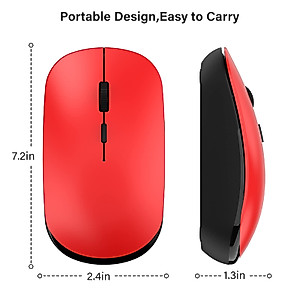 FENISIO Wireless Mouse, 2.4G Optical Cordless Mouse with USB Receiver Ultra Silent Ergonomic LED Mouse, AA Battery Operated, Computer Mouse for PC, Laptop, Desktop, MacBook, Windows (Red)