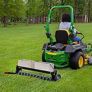 Brinly SAT-401BH-A Tow Behind Spike Aerator with Transport Wheels & Galvanized Steel 3D Tines