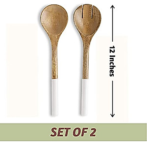 Folkulture Salad Servers or Salad Tongs, Wooden Utensils for Serving Salad, Salad Forks or Salad Tongs for Serving, Salad Sling, 12-inch Spoon and Fork Set, Mango Wood, White