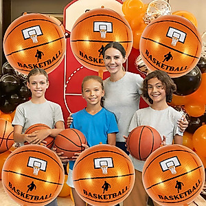 Basketball Balloons, 6 Pcs Metallic Foil Round Balloons, 22 Inch Large Mylar Basketball Balloons for Birthday Basketball Sports Themed Party