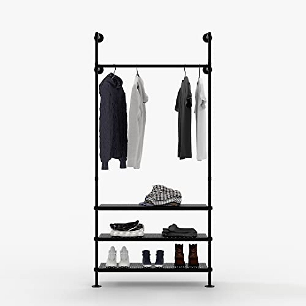 pamo industrial pipe clothing rack - ALVA - clothes rack for wardrobe, bedroom and as walk-in closet system. Sturdy clothing racks for hanging clothes I wall mounted heavy duty clothes rack