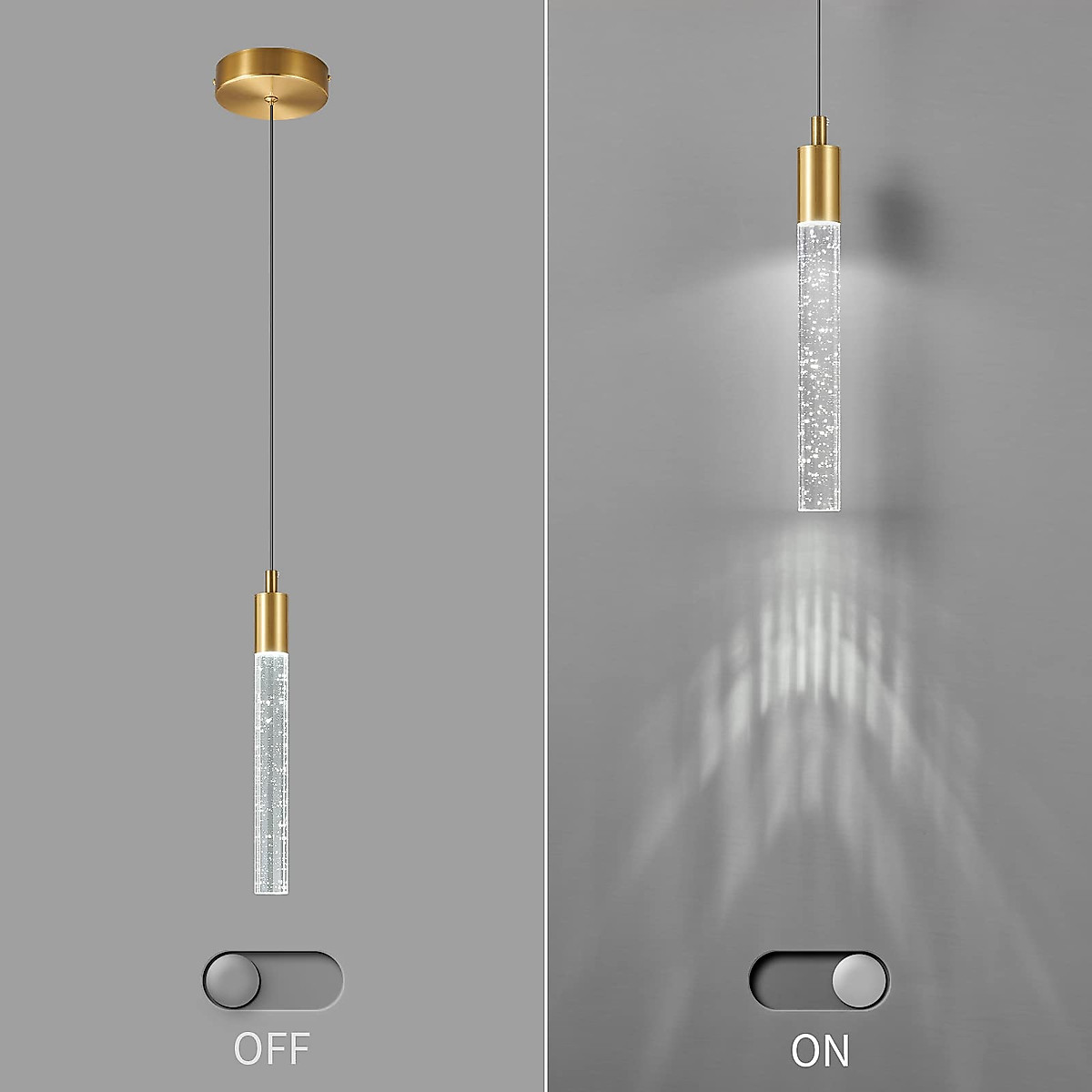 zhllmq Modern Kitchen Island Pendant Light Dimmable LED Gold Brass Finish Mini Crystal Pendant Lighting Bedroom Bedside Table Small Pendant Lights（3-Pack）