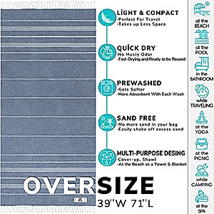 EPHESUS TOWELS Turkish Beach Towel - Turkish Cotton - 39x71 inch Oversized - Turkish Towel for Beach, Bath, Pool, Gym, Yoga - Prewashed, Lightweight, Quick Dry (Dark Blue, New Sultan Pack 1)