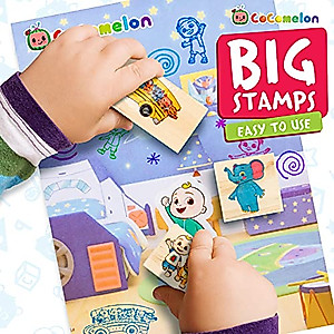 Cocomelon Stamp Set by Creative Kids- 36+ Piece Wooden Stamps Set Includes Ink Pads, Stickers, Markers, Picture Frames - Montessori Wood Stamp Birthday Gift Set for Girls Boys Toddlers Ages 3+