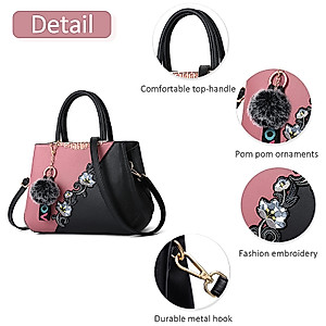 DIRRONA Women Handbag Ladies Messenger Bag Shoulder Bags Fashion Style Handbag Waterproof Casual PU Leather Pompom Messenger Bag Pink A