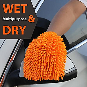 yalepire Car Wash Mitt Premium Chenille Sponge Mitt Scratch & Lint Free Microfiber Wash Mitt for Car Cleaning Mitts Washing Gloves Tools - 2 Pack