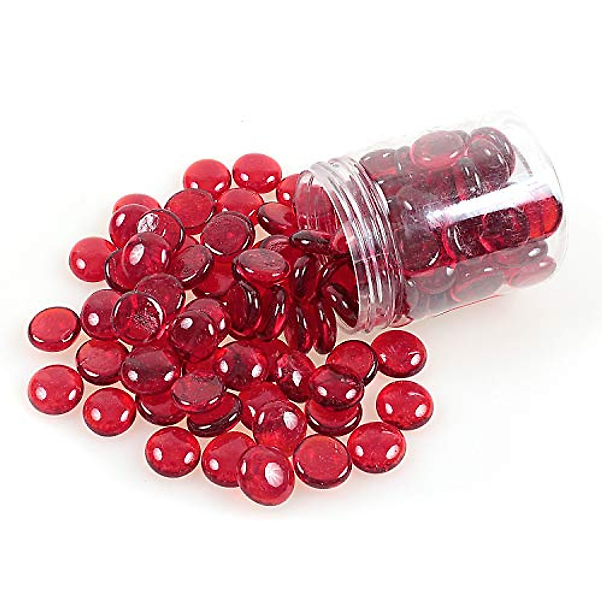 High Luster Reflective Round Fire Glass Gravel,Glass Marbles Pebbles Stones,Glass Beads,Vase Fillers for Aquarium Succulent Garden Decoration,17-19mm(2/3''-3/4''),335g/0.78lbs (Red)