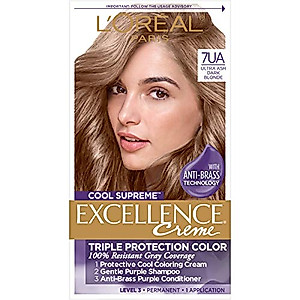 L'Oreal Paris Excellence Cool Supreme Permanent Hair Color, Ash, 100 Percent Gray Coverage Hair Dye, Anti-Brass regimen includes gentle shampoo, and an anti-brass conditioner