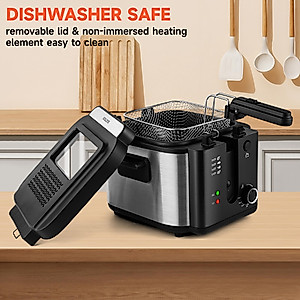 SUSTEAS Deep Fryer with Basket, 1500W Electric Deep Fryers for Home Use with Temperature Control, Removable Lid and 2.5L Non-Stick Inner Pot Easy to Clean
