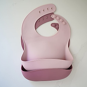 AVA + OLIVER Waterproof Silicone Bib Set with Adjustable Neck Closure - Durable Silicone Bibs for Babies - Set of 2 (Dusty Rose)