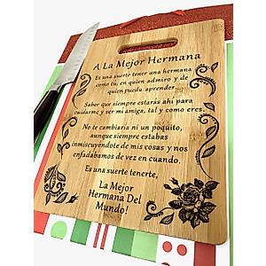 Regalo para Hermana: Tabla de cortar de bambú grabada (22 x 30 cm) Gift for Sister-Engraved bamboo cutting board 9"x12"