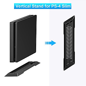 Younik Vertical Stand for PS4 Slim, Built-in Cooling Vents and Non-Slip Feet Steady Base Mount for PS4 Slim, Black