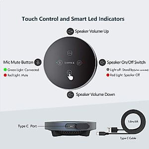 CMTECK USB Speakerphone, Conference Microphone for Home Office, Crystal Clear 360º Voice Pickup, Plug and Play, LED Indicator, Perfect for Zoom, Skype, Podcasting