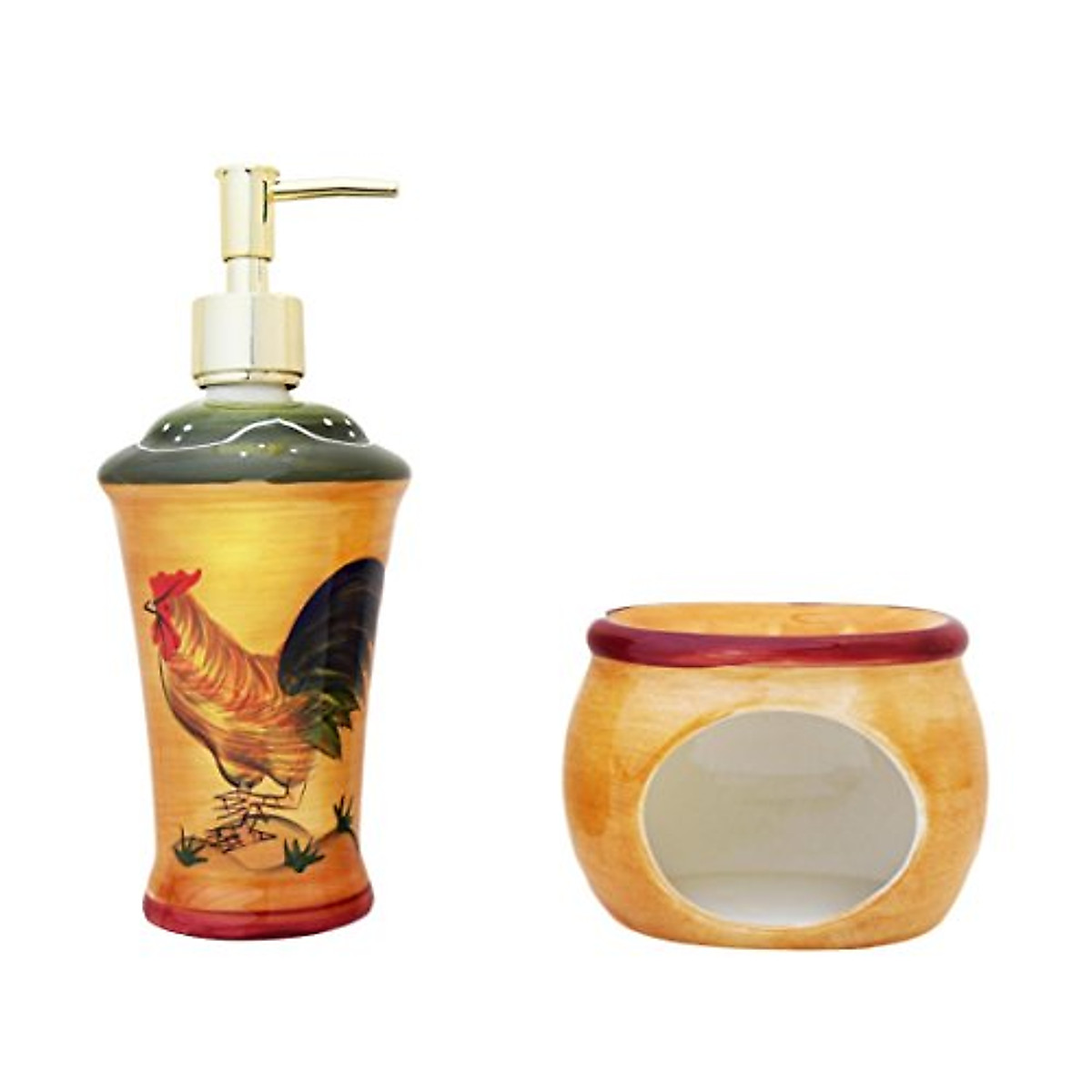 Tuscan Sunshine Country Rooster Hand Painted Collection (SOAP Dispenser and Sponge Holder)
